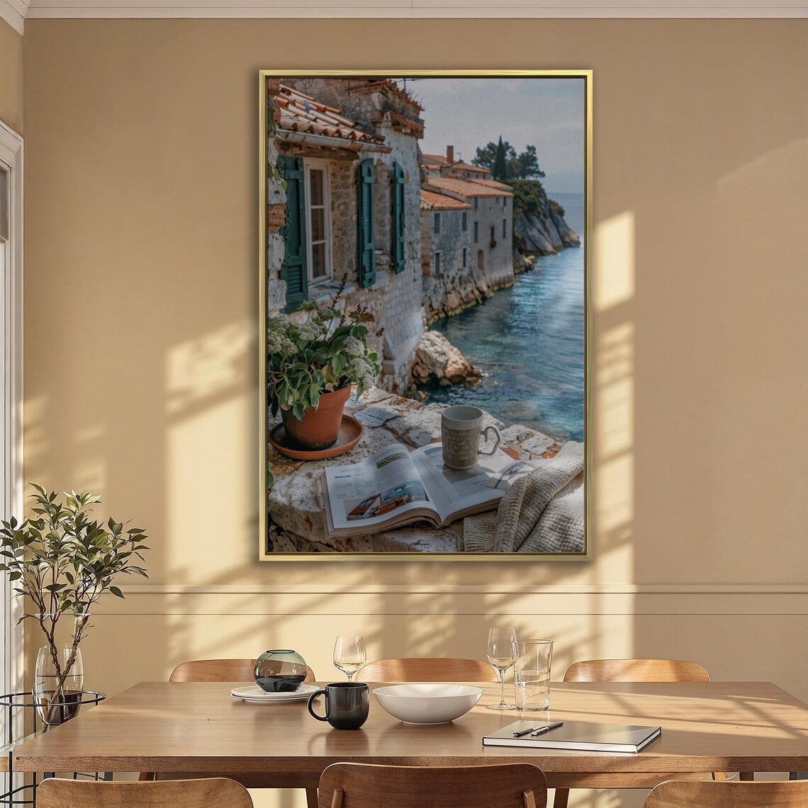 Mediterranean Coast Poster Cozy Stone House Wall Art Sea View Poster ...