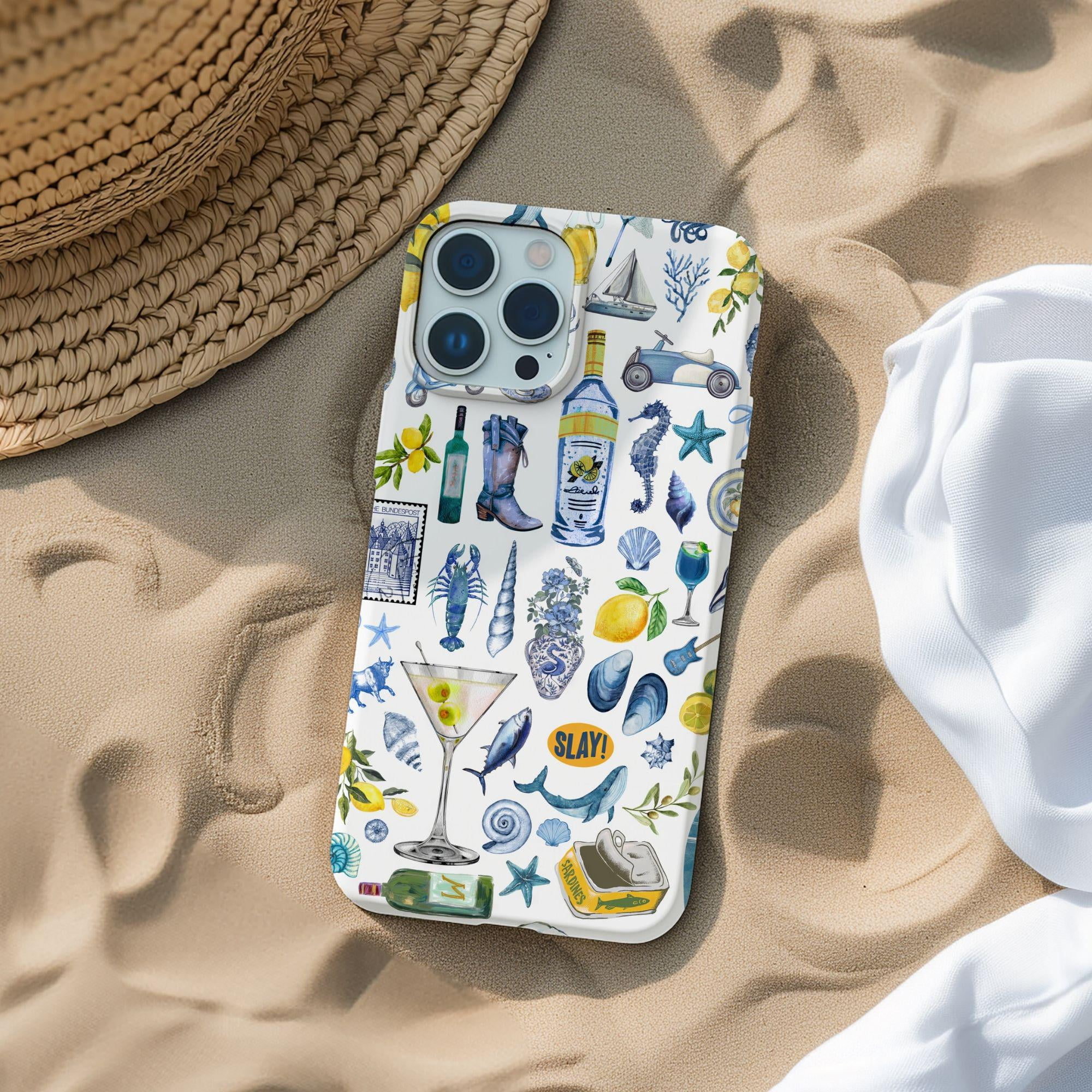 Mediterranean Coastal Blue Collage Case for iPhone 17 through 11 Pro ...