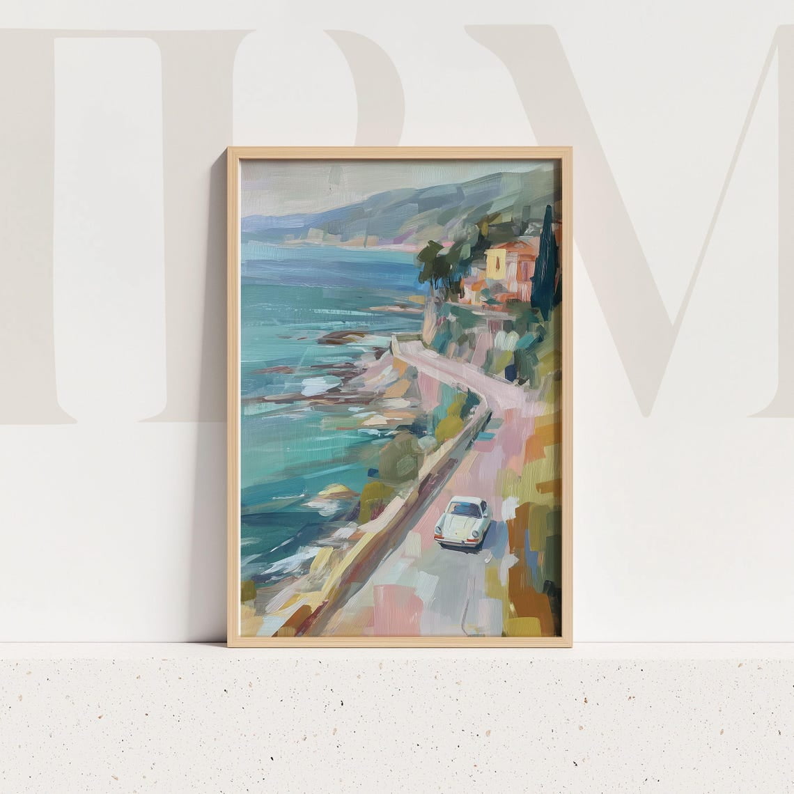 Mediterranean Coastal Drive Wall Art Print Vintage Car Ocean View ...