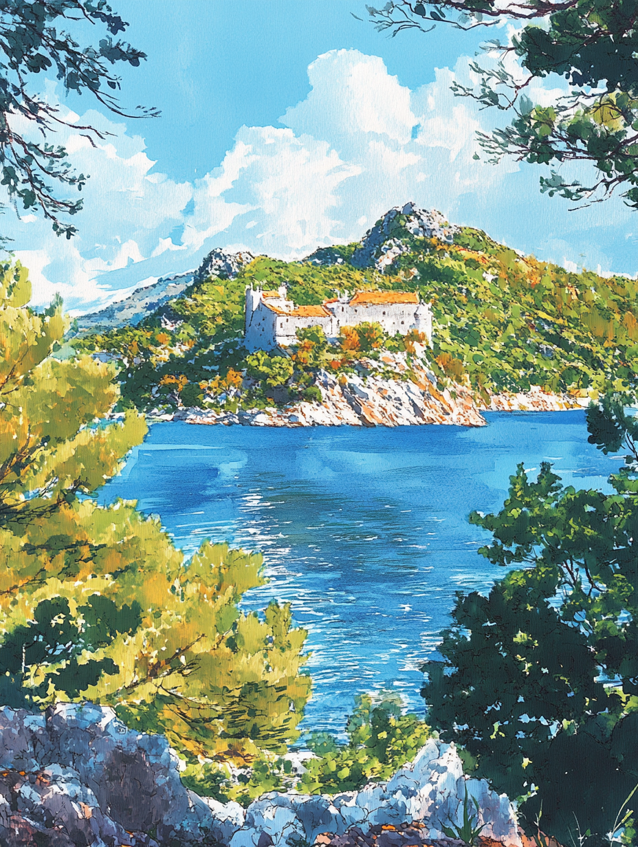 Mediterranean Coastal Monastery Canvas Wall Art， Perfect for Living ...