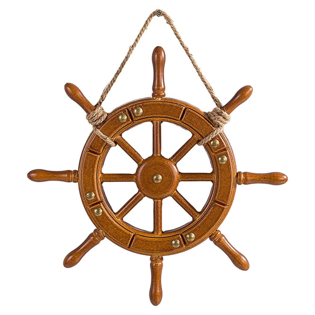 Mediterranean Decoration Wood Ship Wheel Boat Rudder Ornament Nautical ...