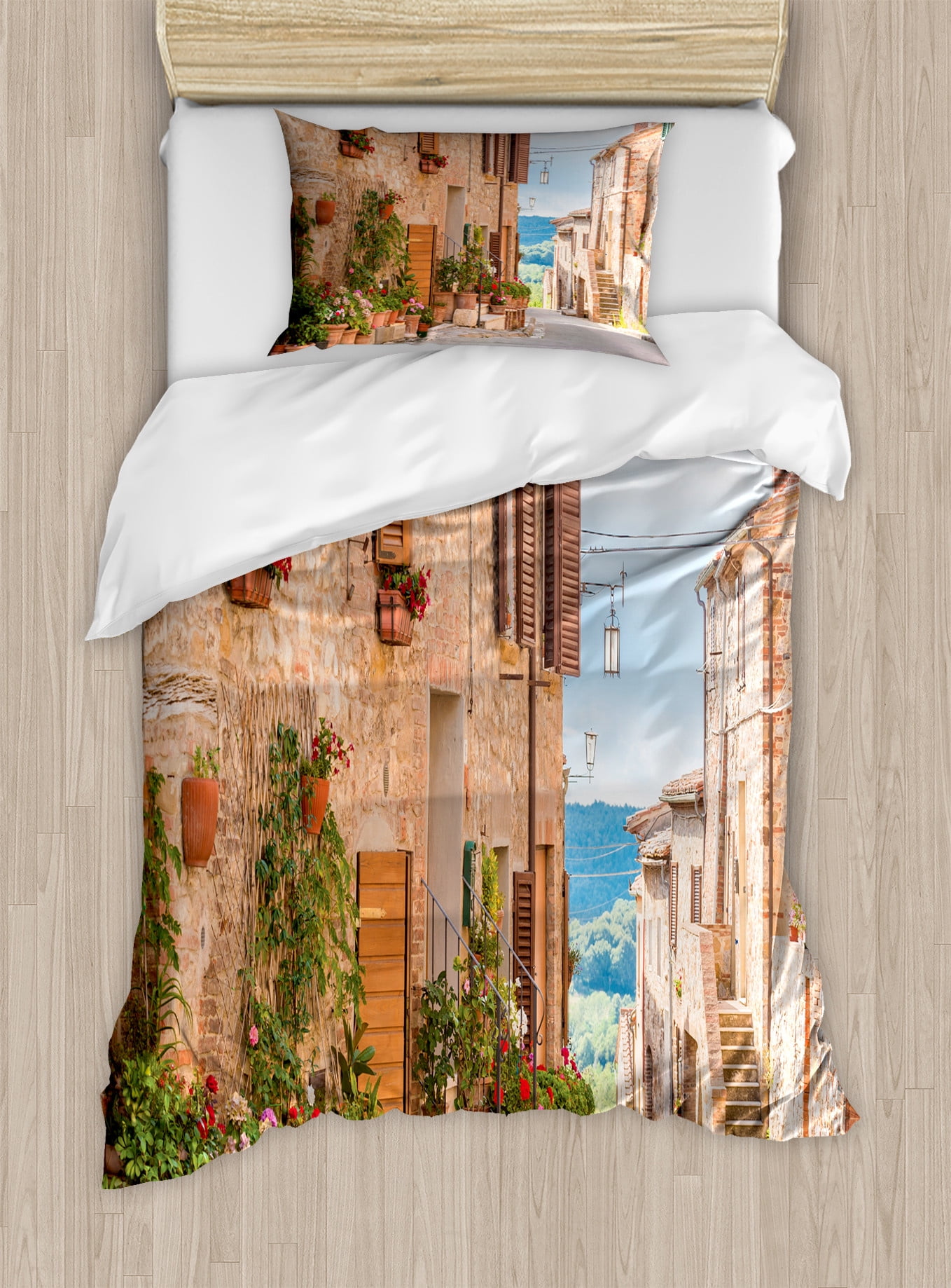 Mediterranean Duvet Cover Set, Medieval Old Town in Tuscany ...