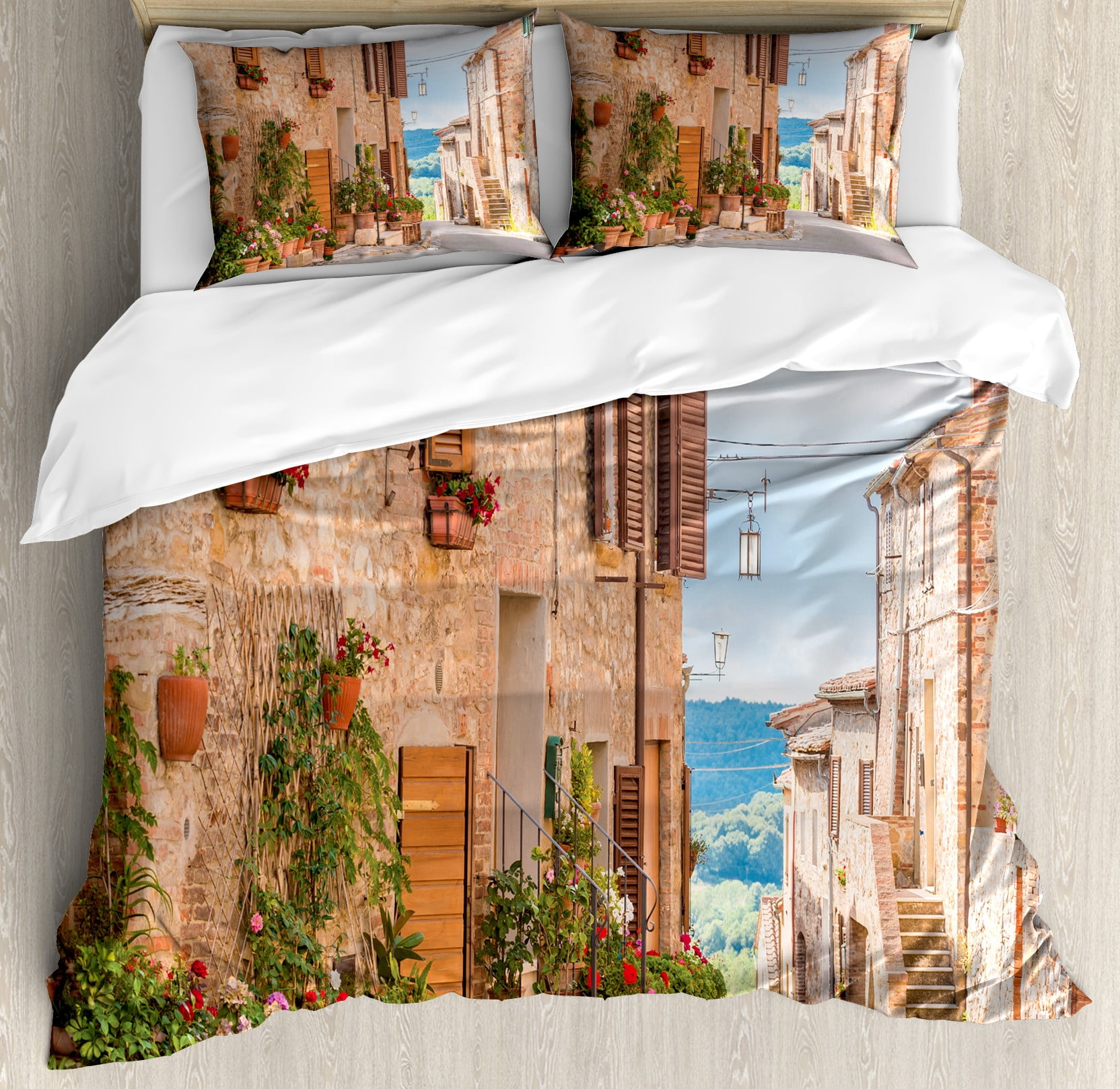Mediterranean Duvet Cover Set, Medieval Old Town in Tuscany ...