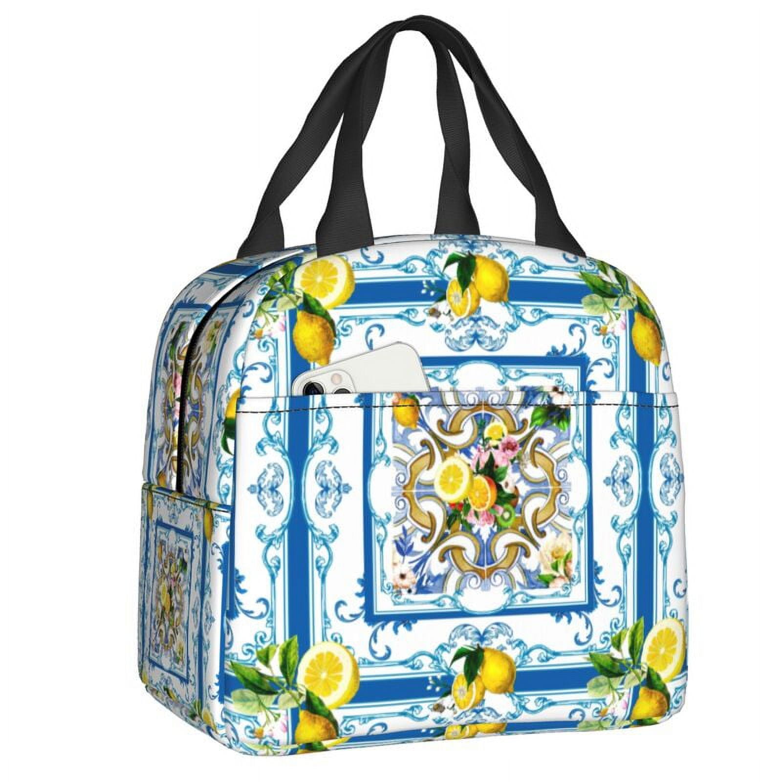Mediterranean Fruit Lemons Tiles Insulated Lunch Box for Women Reusable ...