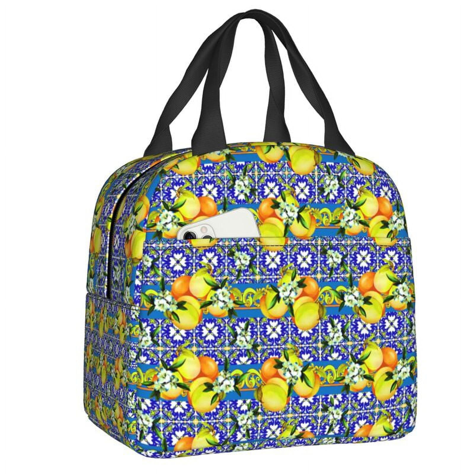 Mediterranean Fruit Lemons Tiles Insulated Lunch Box for Women Reusable ...