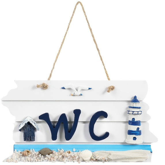 Hemobllo Beach Themed Wall Decor Mediterranean Style Wooden WC Plaque ...