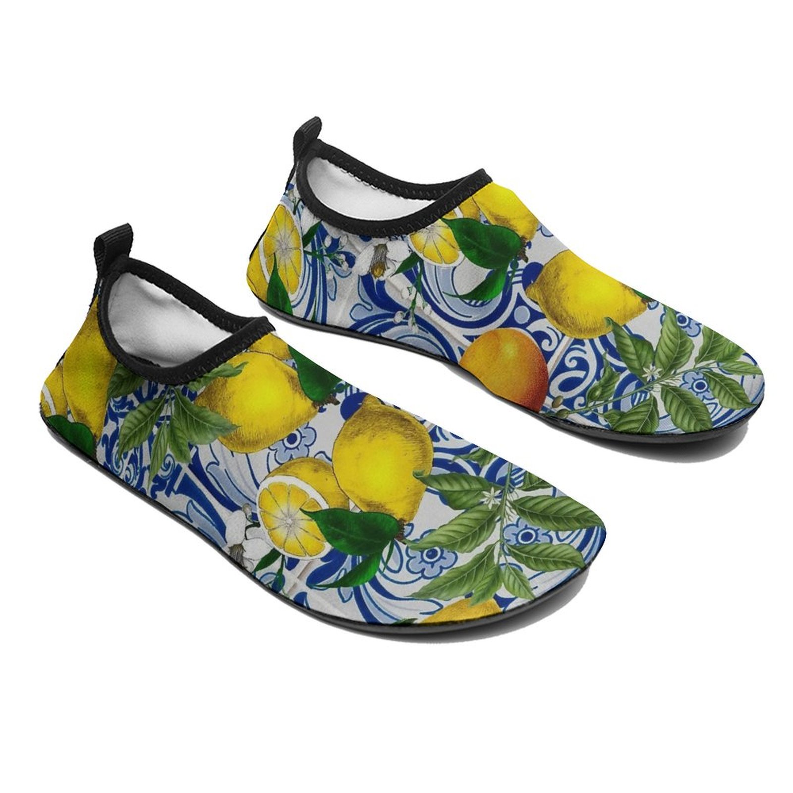 Mediterranean Lemon on Blue Ceramic Tiles Water Shoes Beach Slip-on ...