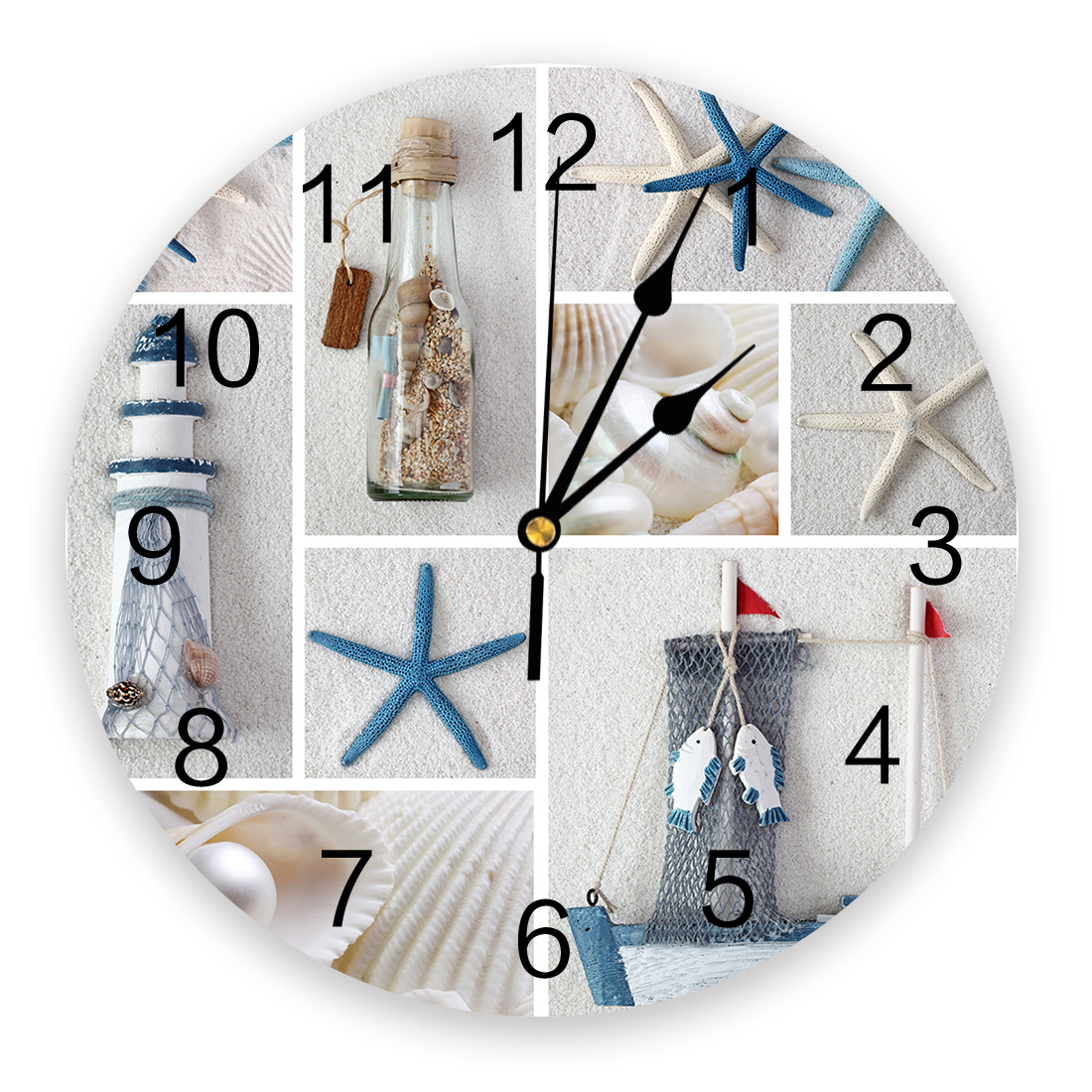 Mediterranean Lighthouse Star Round Wall Clock Creative Home r Living Room Quartz Needle Wall ...