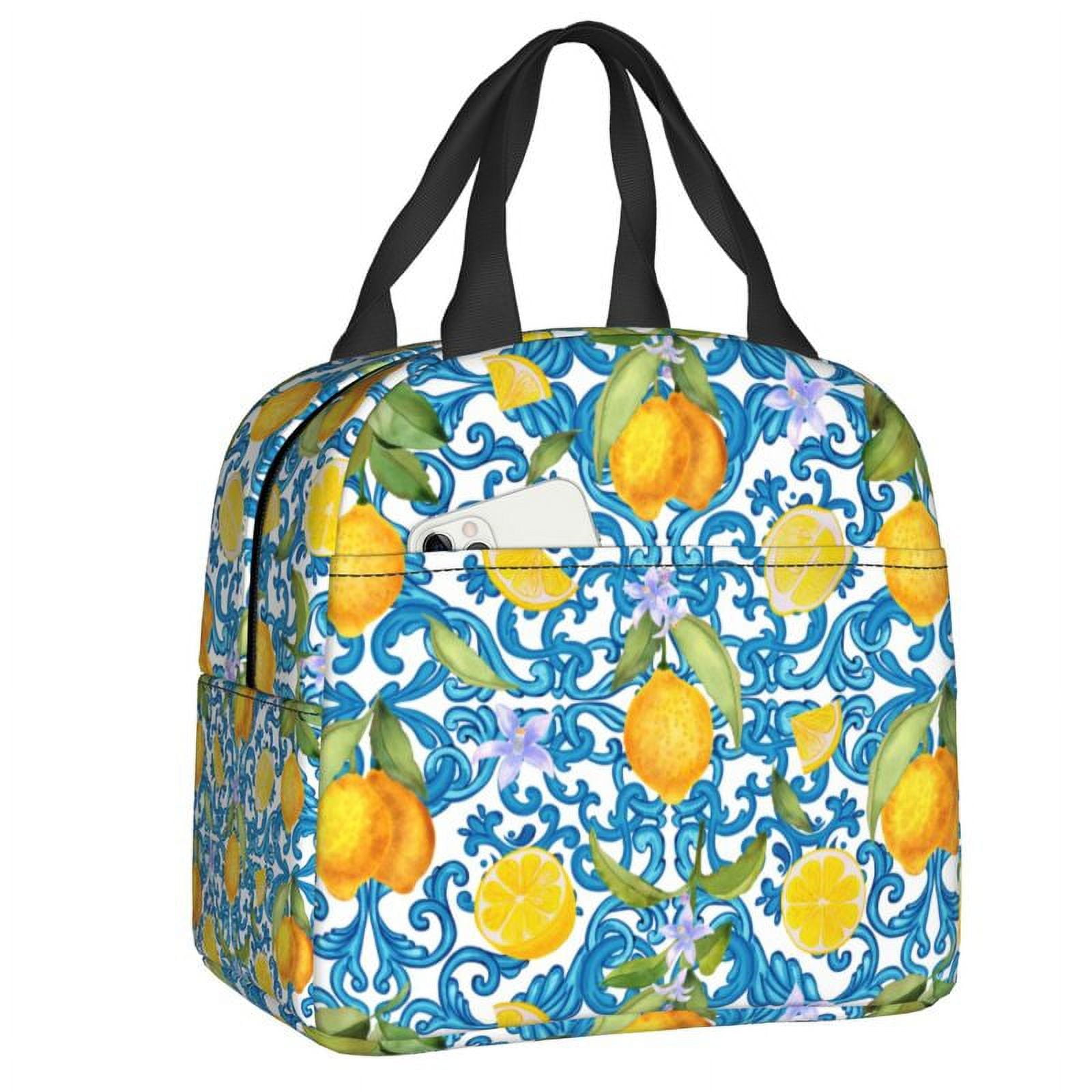 Mediterranean Majolica Fruit Lemons Insulated Lunch Bag Waterproof ...