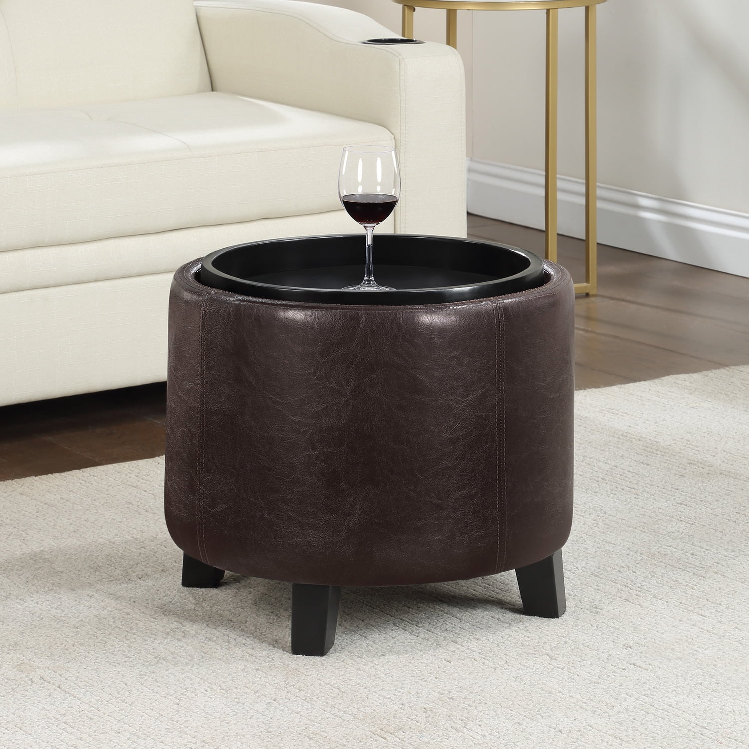 Mediterranean Mingle Round Storage Ottoman with Reversible Tray, Solid ...