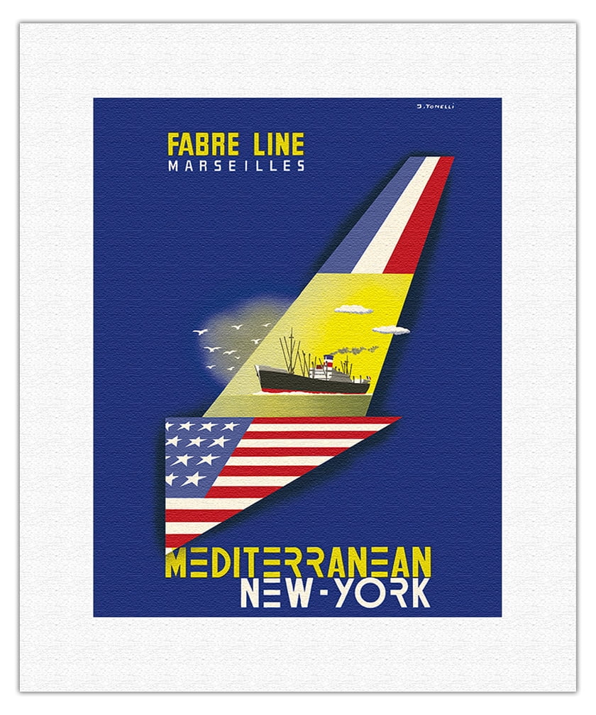 Mediterranean New York - Fabre Line Marseilles - Vintage Ocean Liner ...