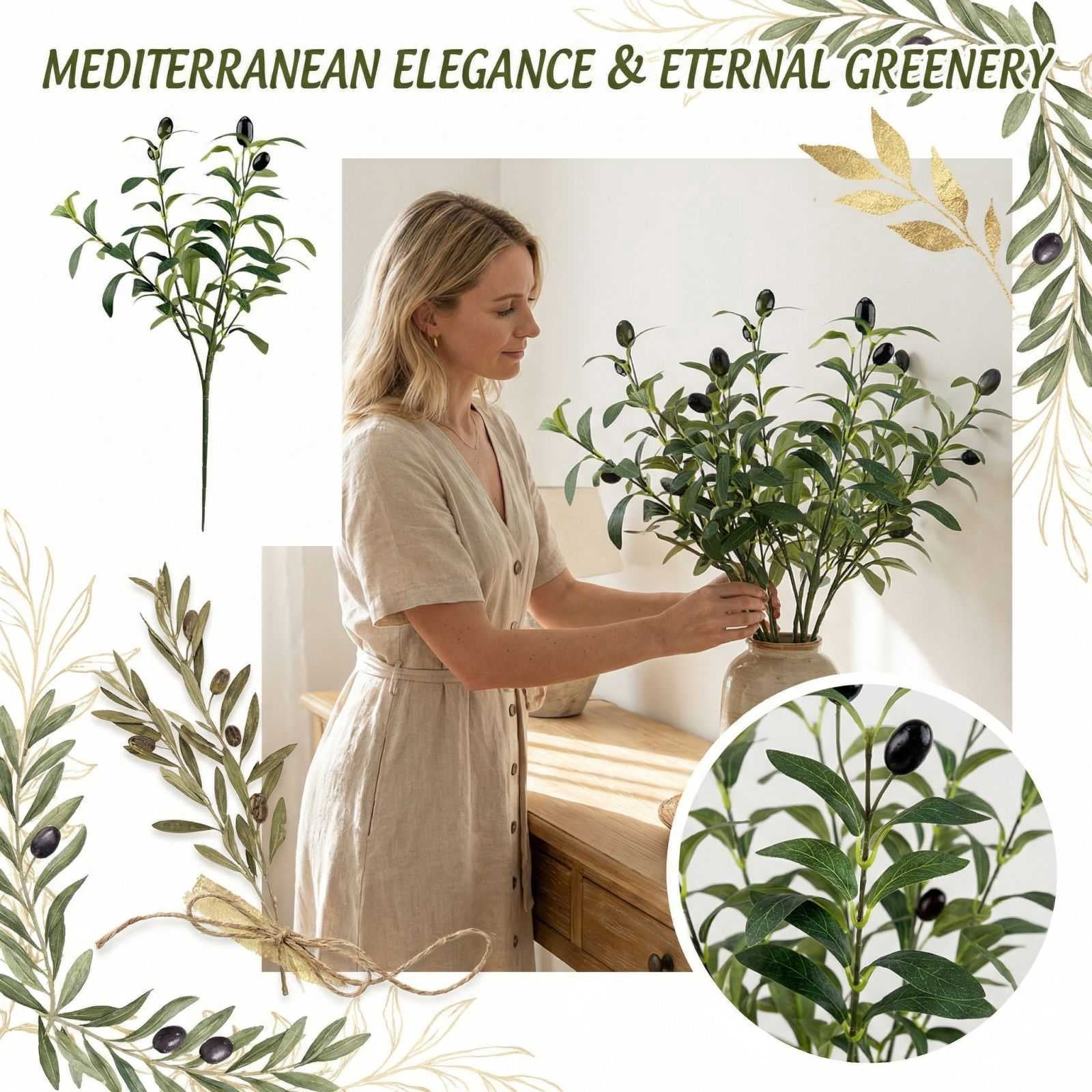 Mediterranean O Branch With Fruits & Leaves, 45Cm Tall, 6 Fruits 72 ...