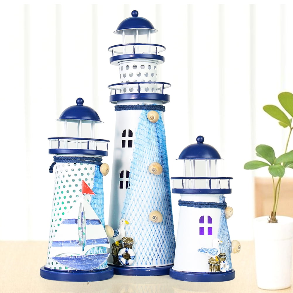 Mediterranean Ocean Lighthouse Figurine Lantern Tower Beacon Candle ...