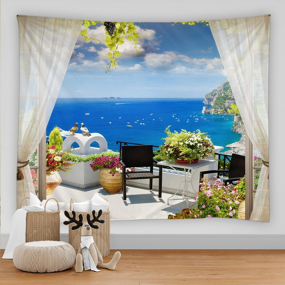 Mediterranean Ocean Wall Tapestry Landscape Sea Cloth Wall Hanging ...