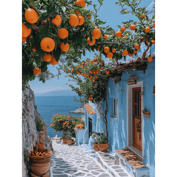 Mediterranean Orange Tree Decor Wall Art/Canvas Print， Suitable for ...