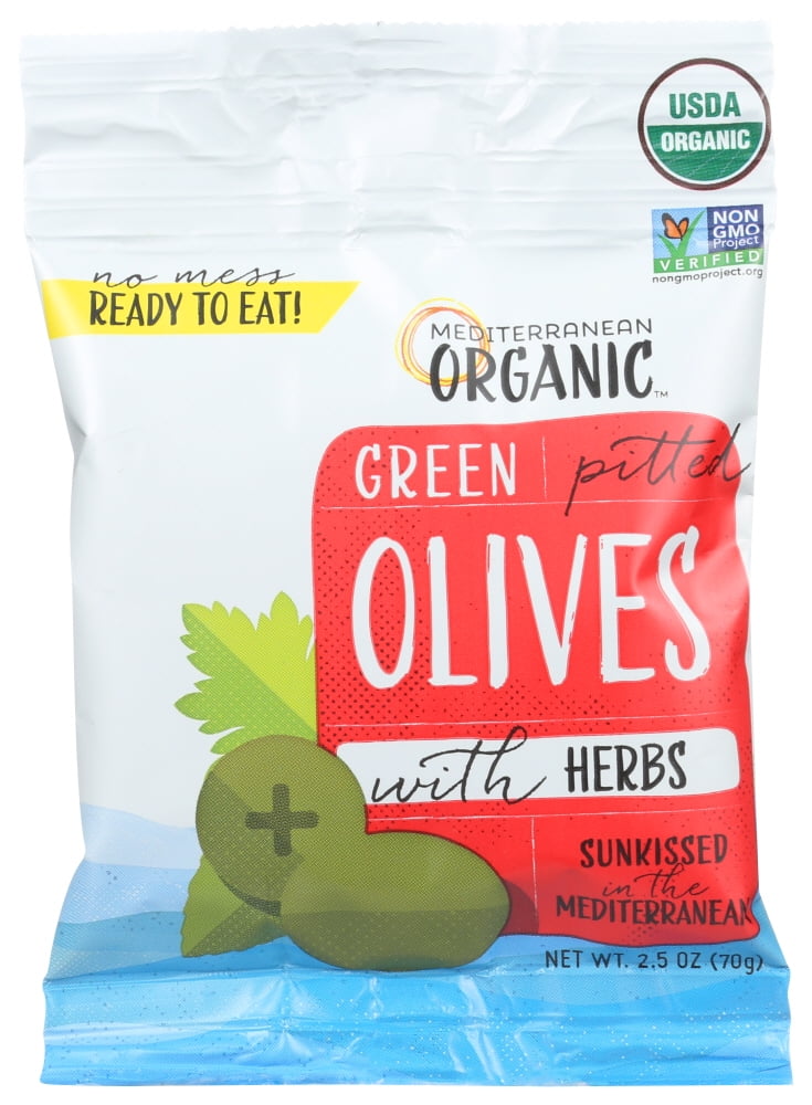 Mediterranean Organic Green Pitted Olives, Marinated With Herbs, 2.5 oz ...