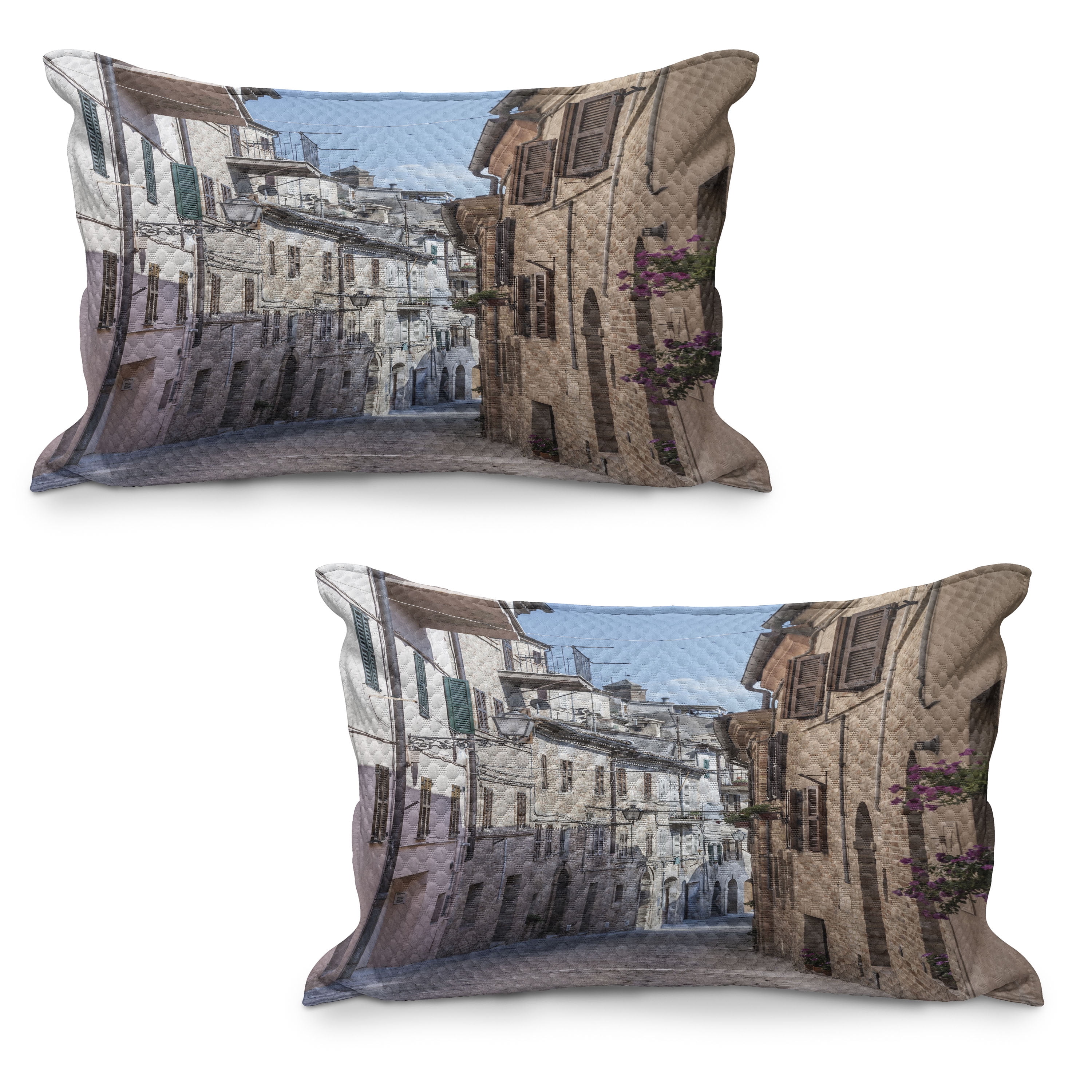 Mediterranean Quilted Pillowcover Set of 2, Italian Apartments Aged ...