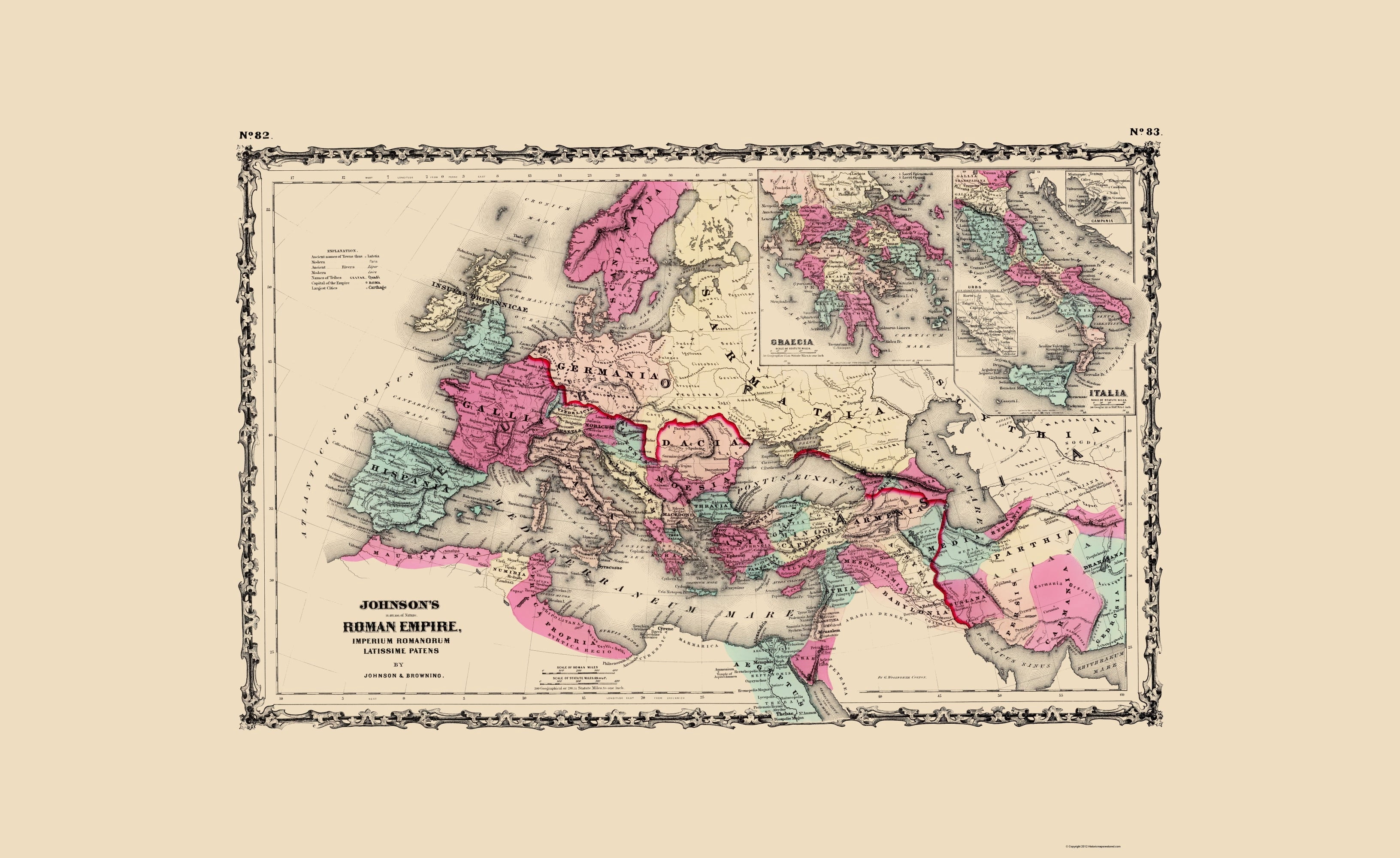 Historic Map - Mediterranean Roman Empire - Johnson 1860 - 23 x 37.52 ...