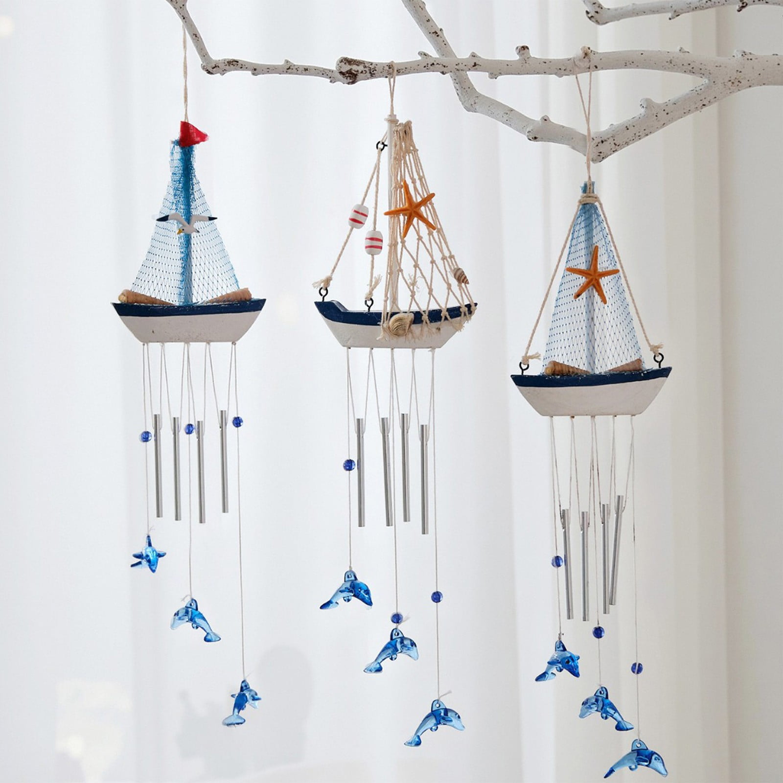 Mediterranean Sailboat Wind Chime, Floating Ship Model Wind Chime ...
