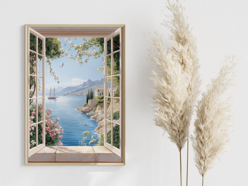Mediterranean Sea View Poster Beach House Wall Art Nature Ocean View ...