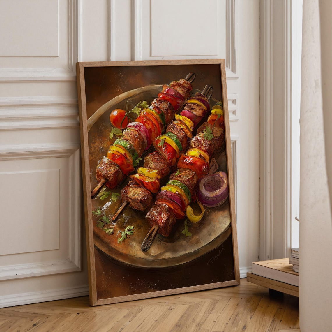 Mediterranean Souvlaki Greek Food Kitchen Grilled Skewer Rustic ...