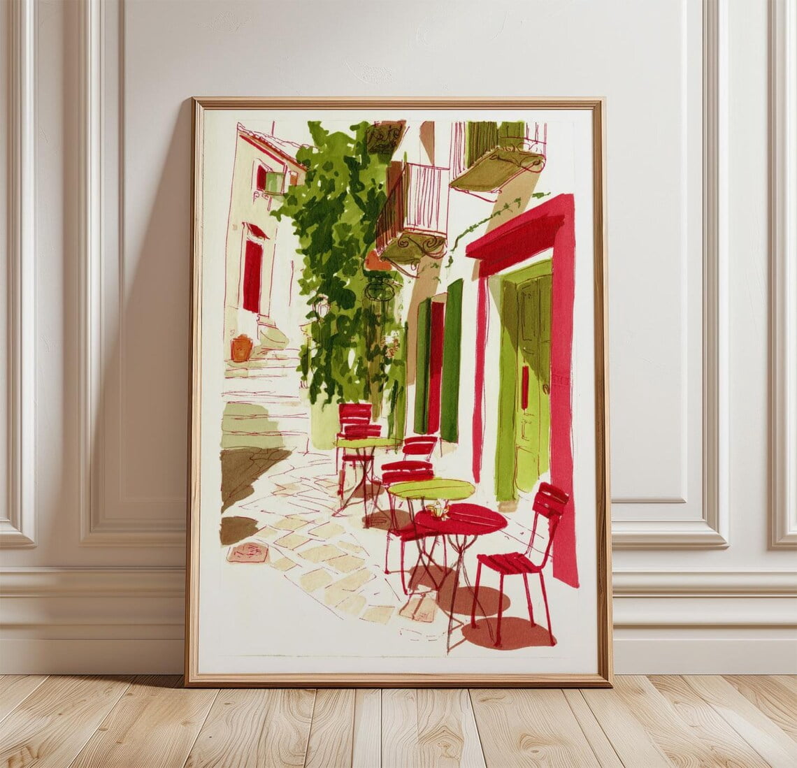 Mediterranean Street Poster Italian Cafe Alley European Village Art ...