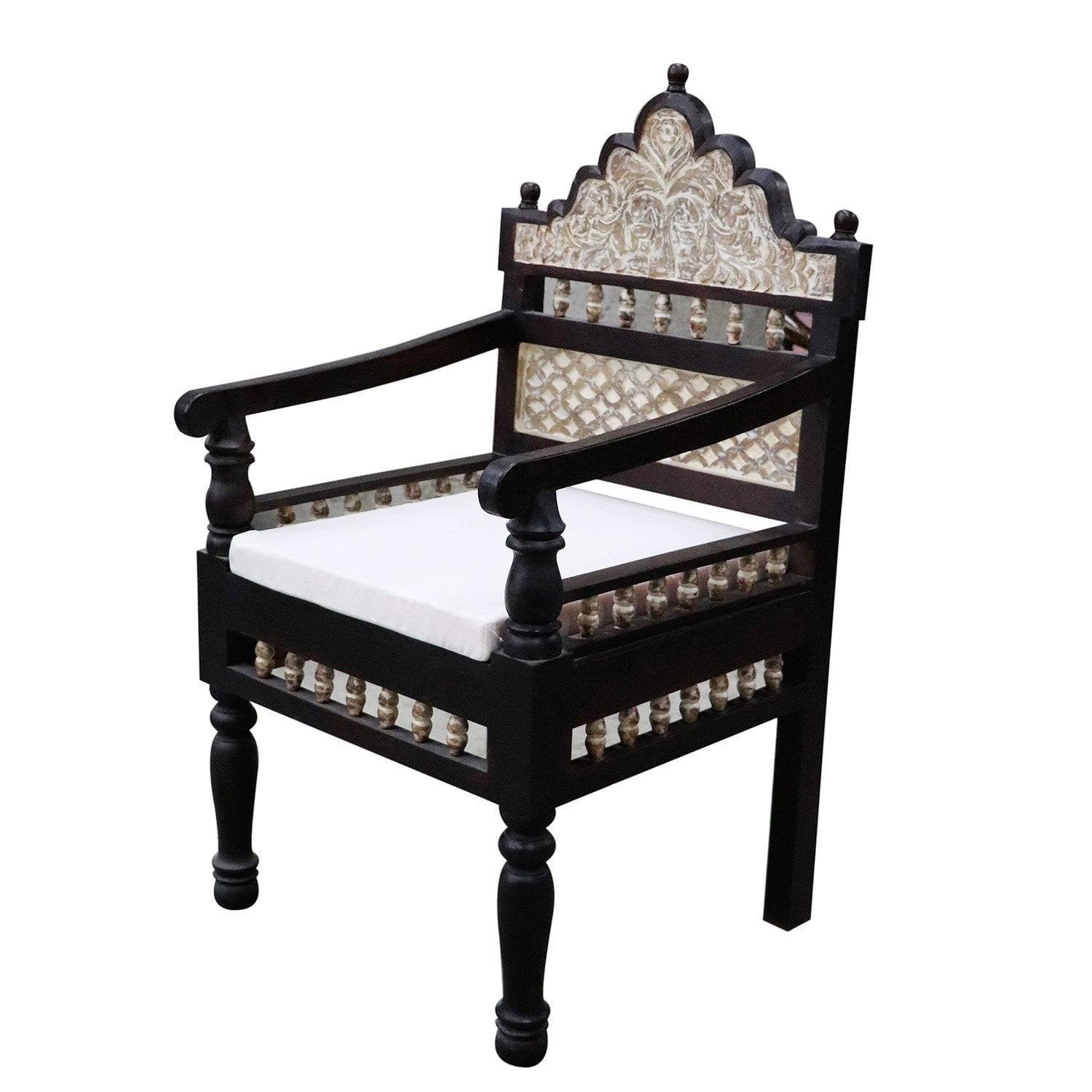 Mediterranean Style Carved Mango Wood Accent Arm Chair | Moorish ...