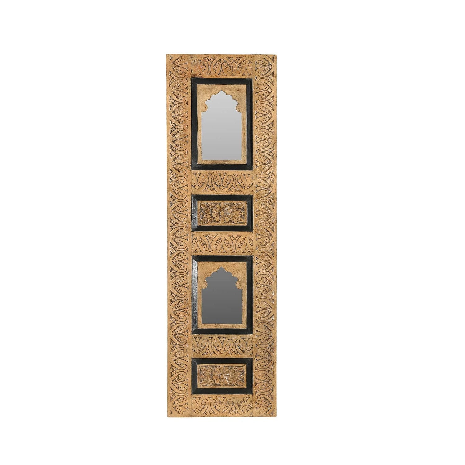 Mediterranean Style Hand Carved Arch Wooden Panel With Mirror | Indian ...