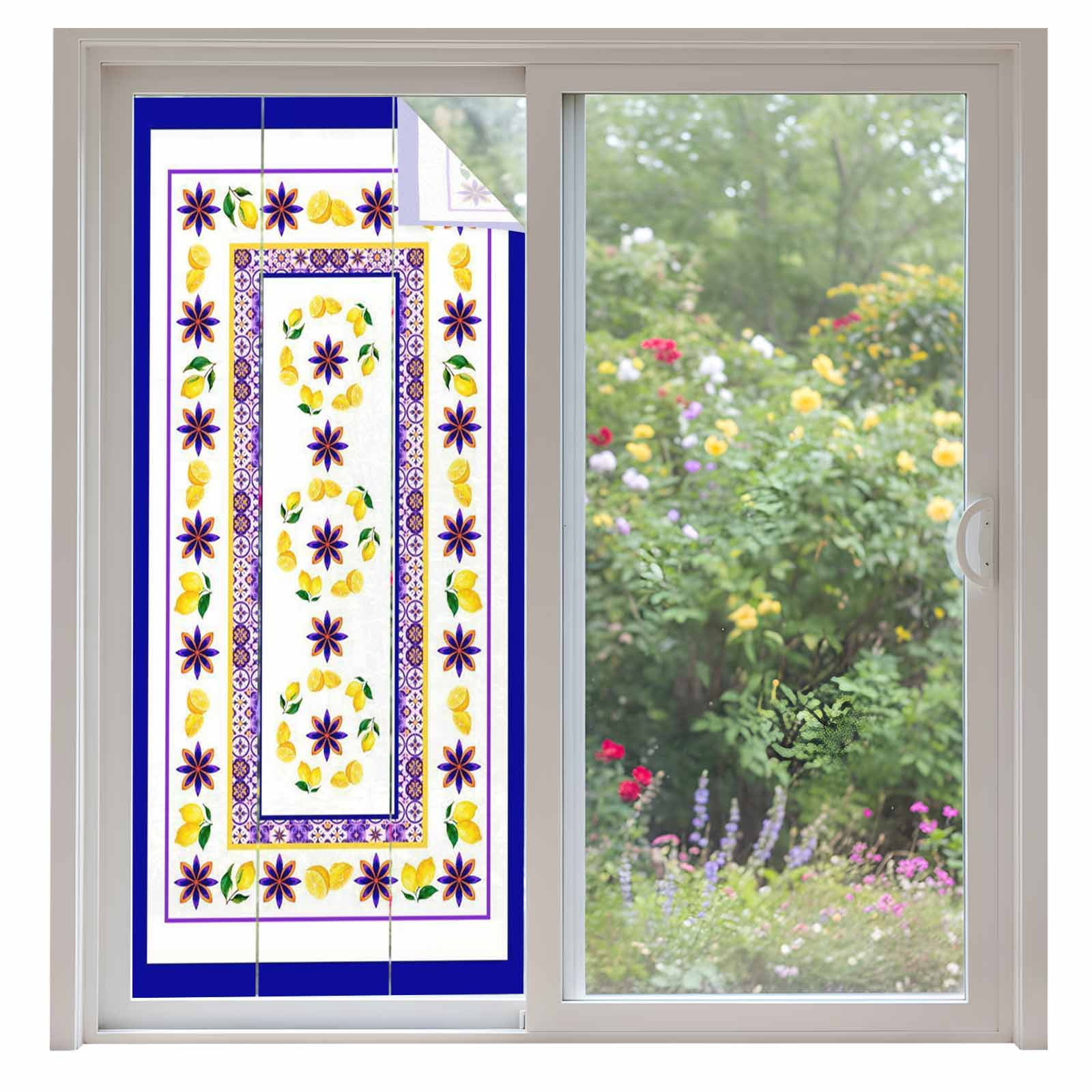 Mediterranean Style Lemon Floral Window Privacy Film, Blue Border ...