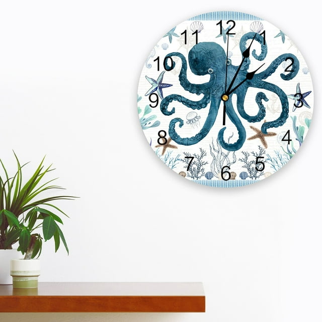 Mediterranean Style Ocean Starfish Octopus Wall Clock Modern Design ...