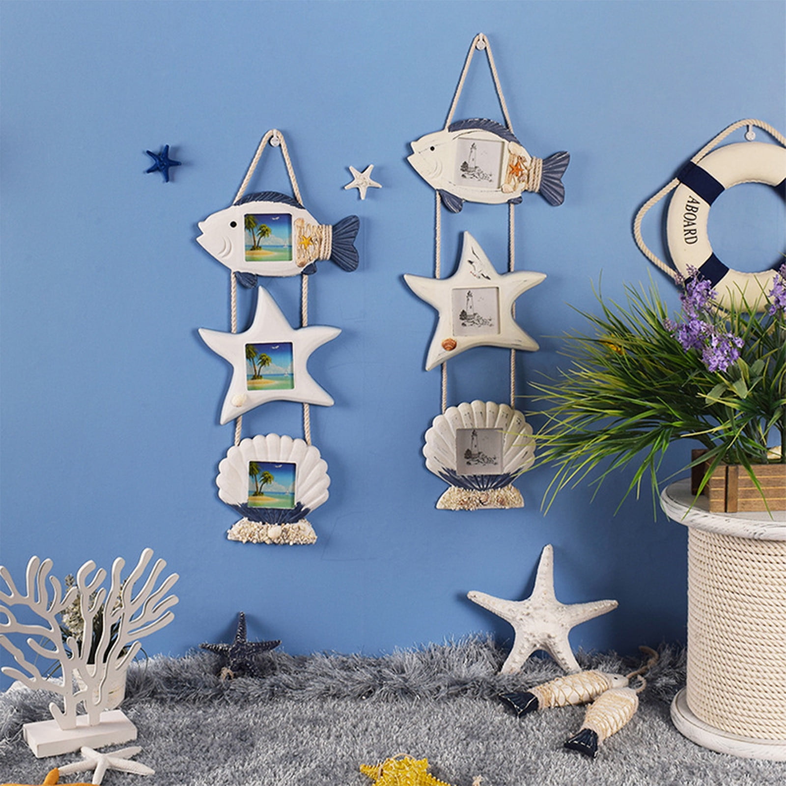 Mediterranean Style Trigeminy Small Fish Photo Frame Set | Wood Wall ...