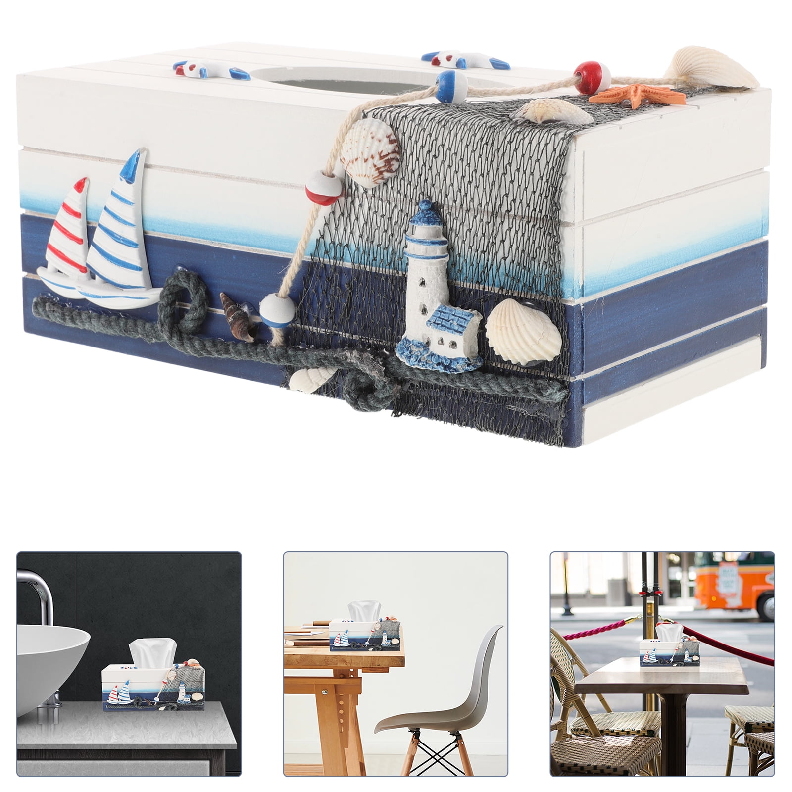 Mediterranean Style Wooden Tissue Paper Holder Box Holder Shell Vintage ...