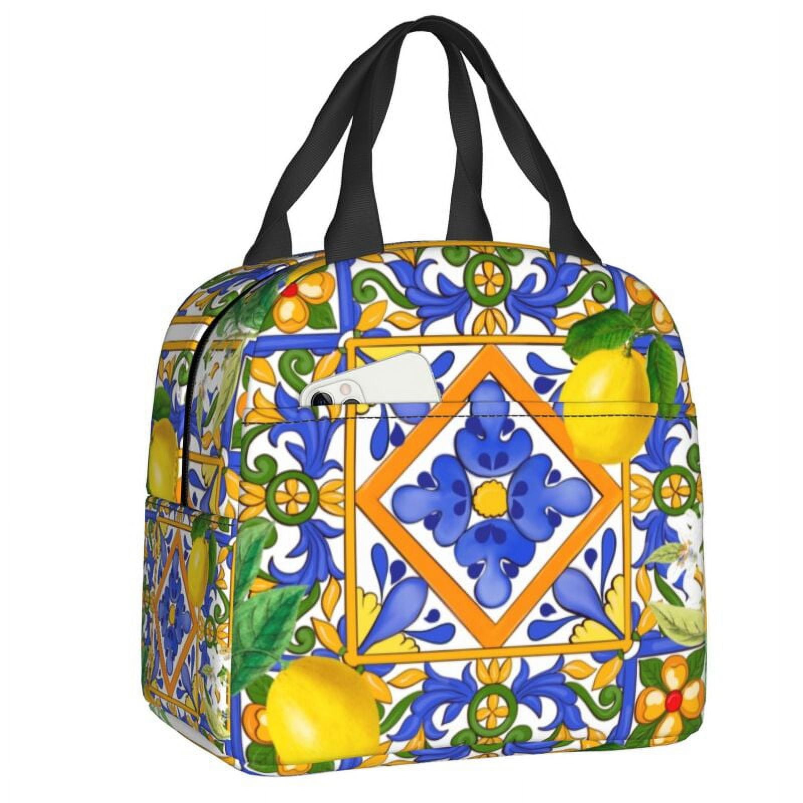 Mediterranean Summer Fruit Lemons Tiles Lunch Bag Portable Cooler ...