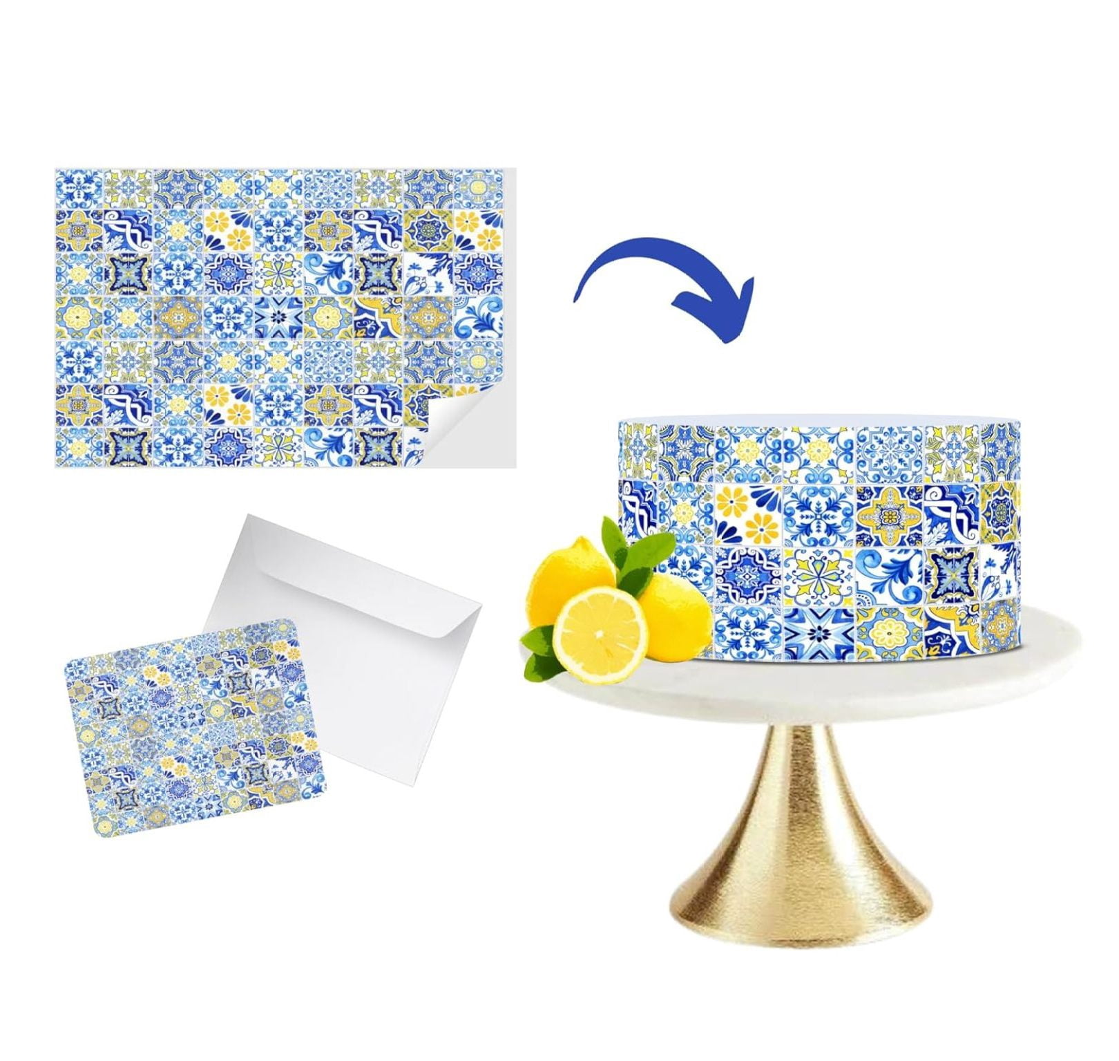 Mediterranean Tile Cake Topper, Santorini Tile, Greek Party Decorations ...