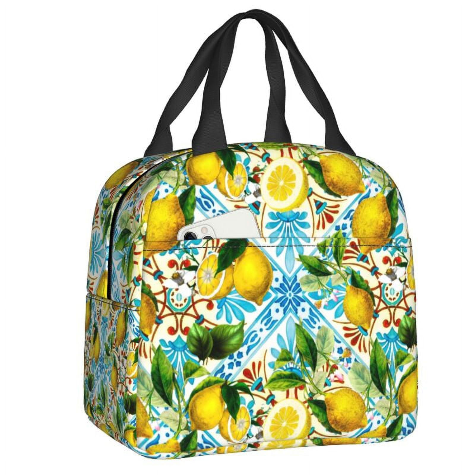 Mediterranean Tiles Fruit Lemons Insulated Lunch Box Portable Thermal ...