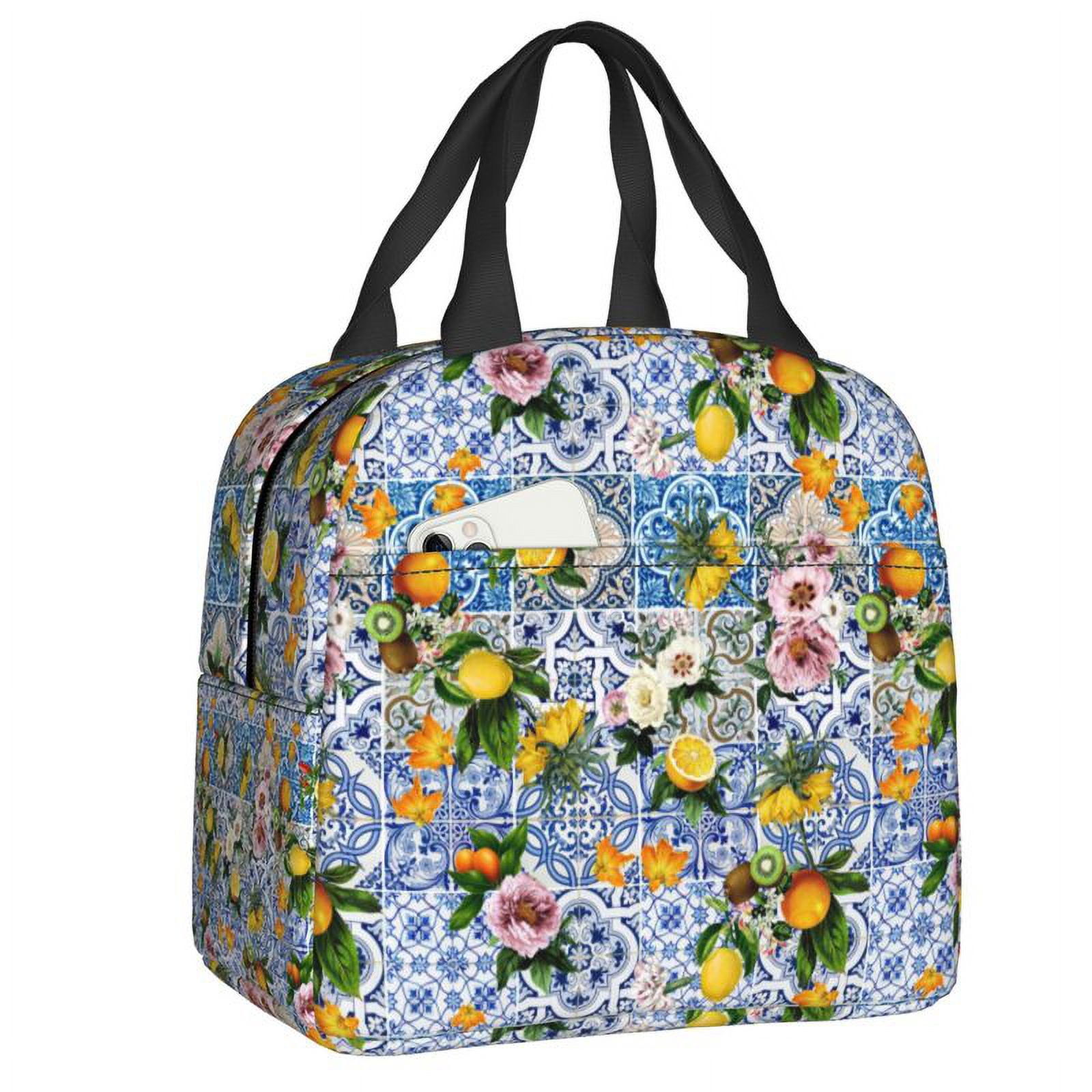 Mediterranean Tiles Oranges Lemons Insulated Lunch Box Reusable Warm ...