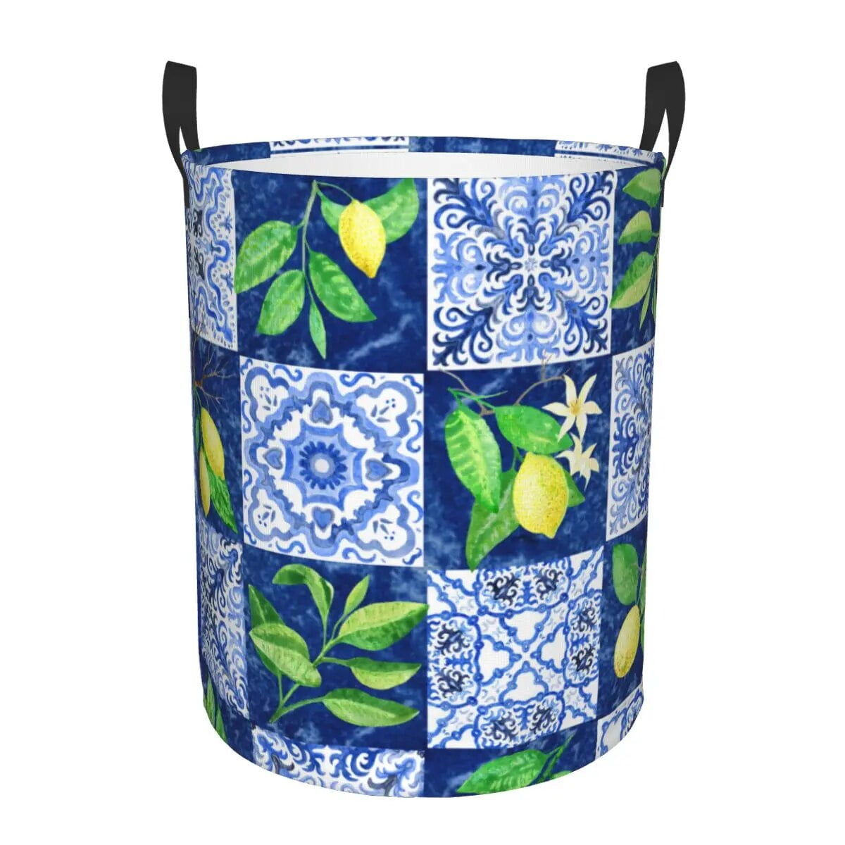 Mediterranean Tiles Summer Fruit Lemons Laundry Basket Collapsible ...