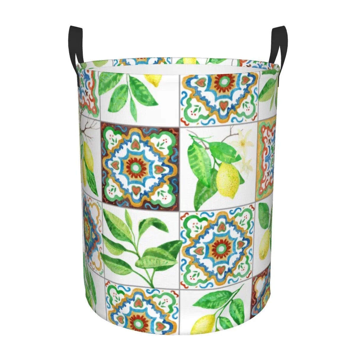 Mediterranean Tiles Summer Fruit Lemons Laundry Basket Collapsible ...