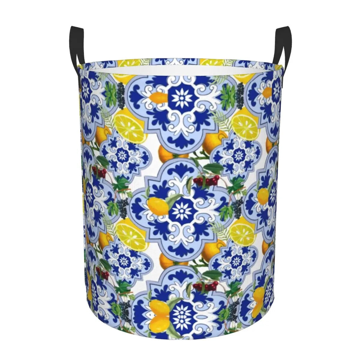 Mediterranean Tiles Oranges Lemons Laundry Basket Collapsible Clothes ...