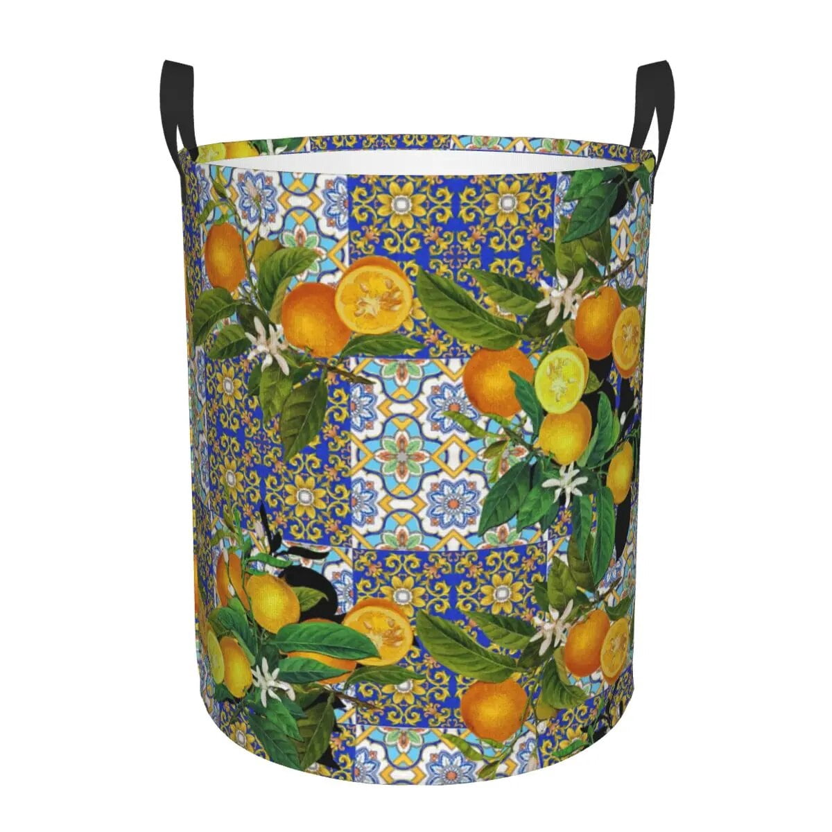 Mediterranean Tiles Summer Fruit Lemons Laundry Basket Collapsible Baby ...