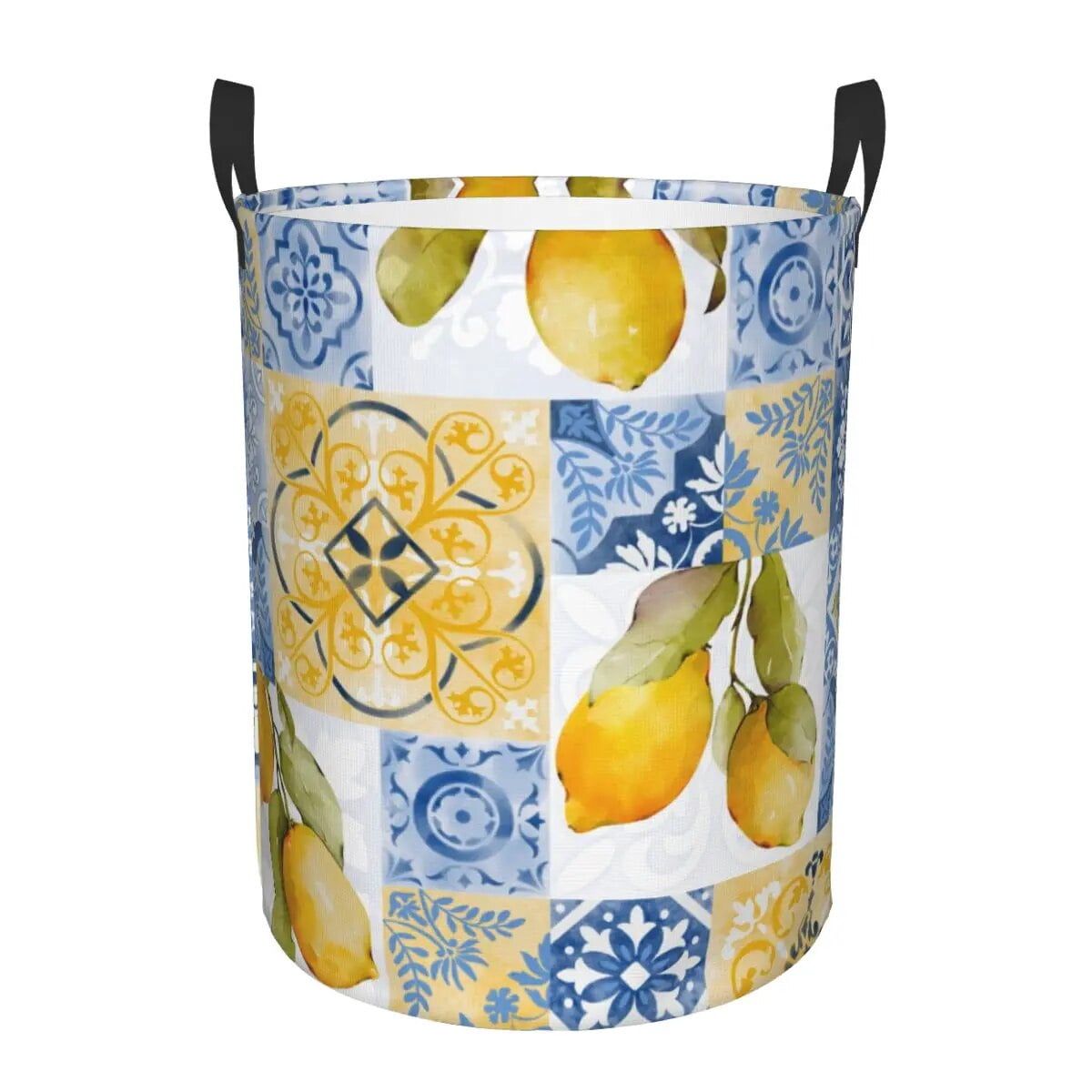 Mediterranean Tiles Summer Fruit Lemons Laundry Basket Collapsible Baby ...