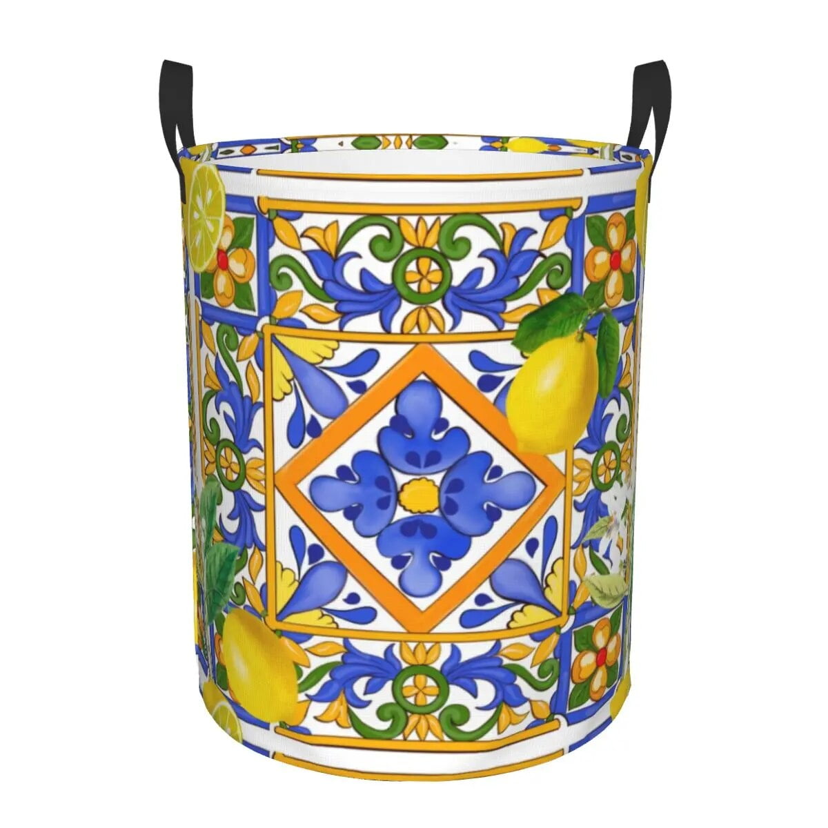 Mediterranean Tiles Summer Fruit Orange Lemon Laundry Basket ...