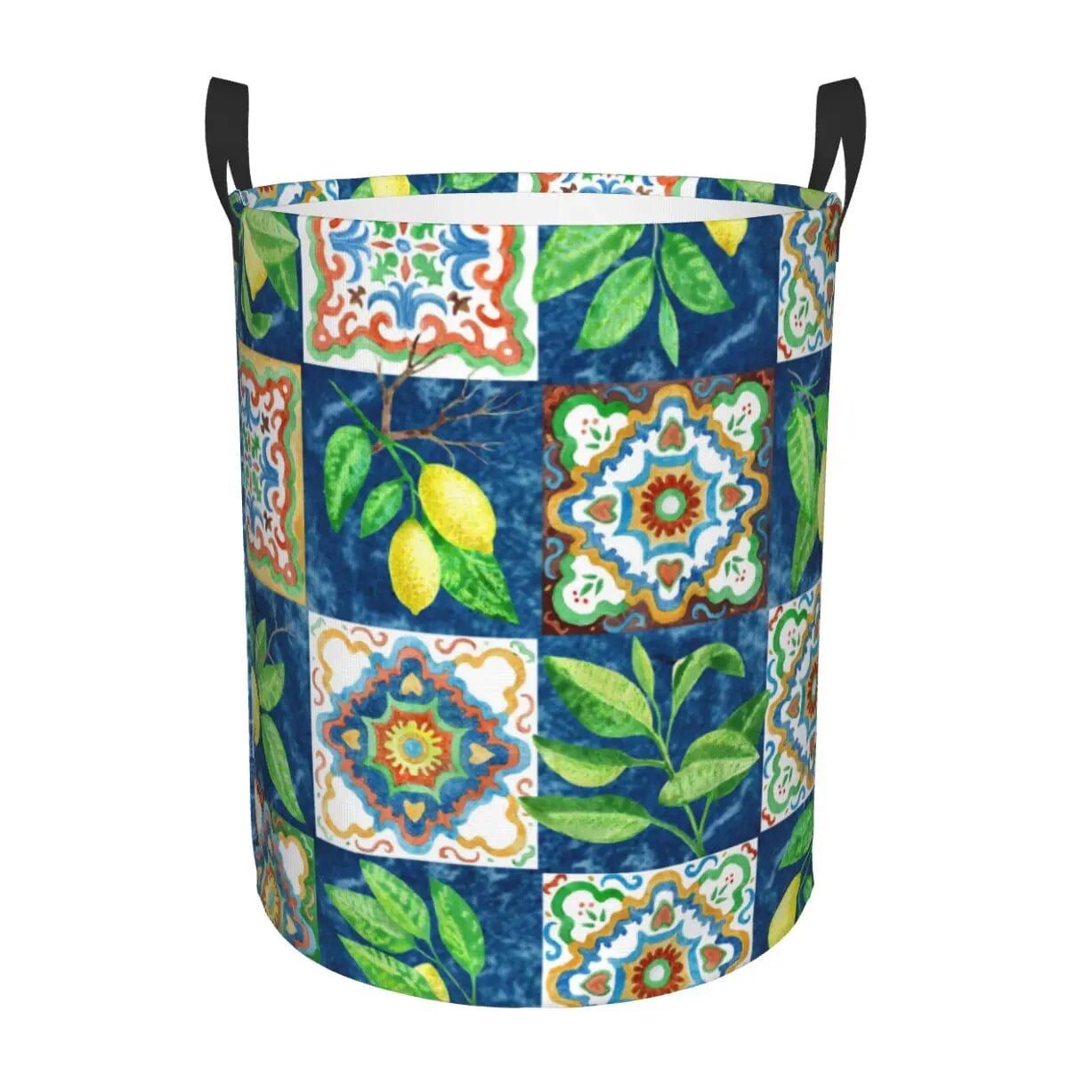 Mediterranean Tiles Summer Fruit Orange Lemon Laundry Basket ...