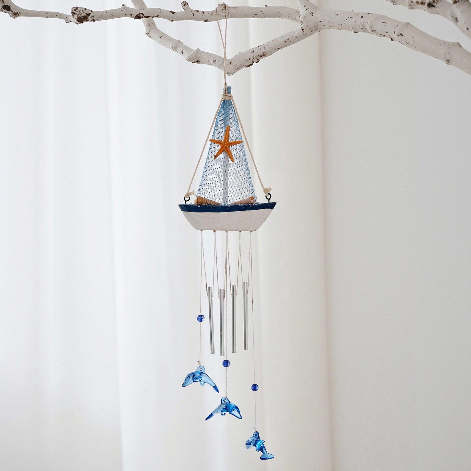 Mediterranean Wind Chime | Artisanal Wooden Sailboat Mobile | Seaside ...