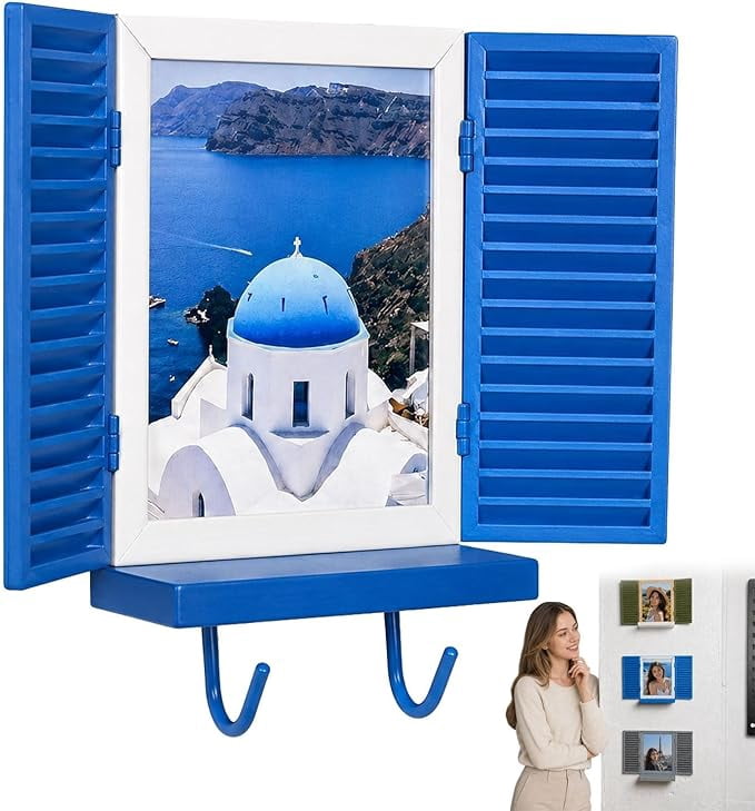 Mediterranean Window Photo & Key Holder, Rustic Shutter Picture Frame ...
