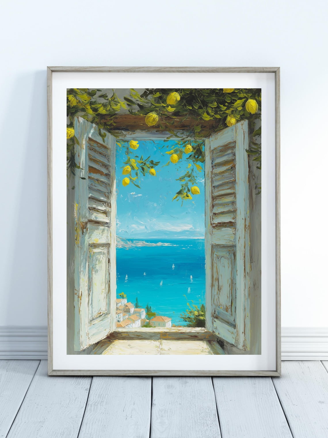 Mediterranean Window View Art – Coastal Lemon Tree Wall Decor, Italian ...