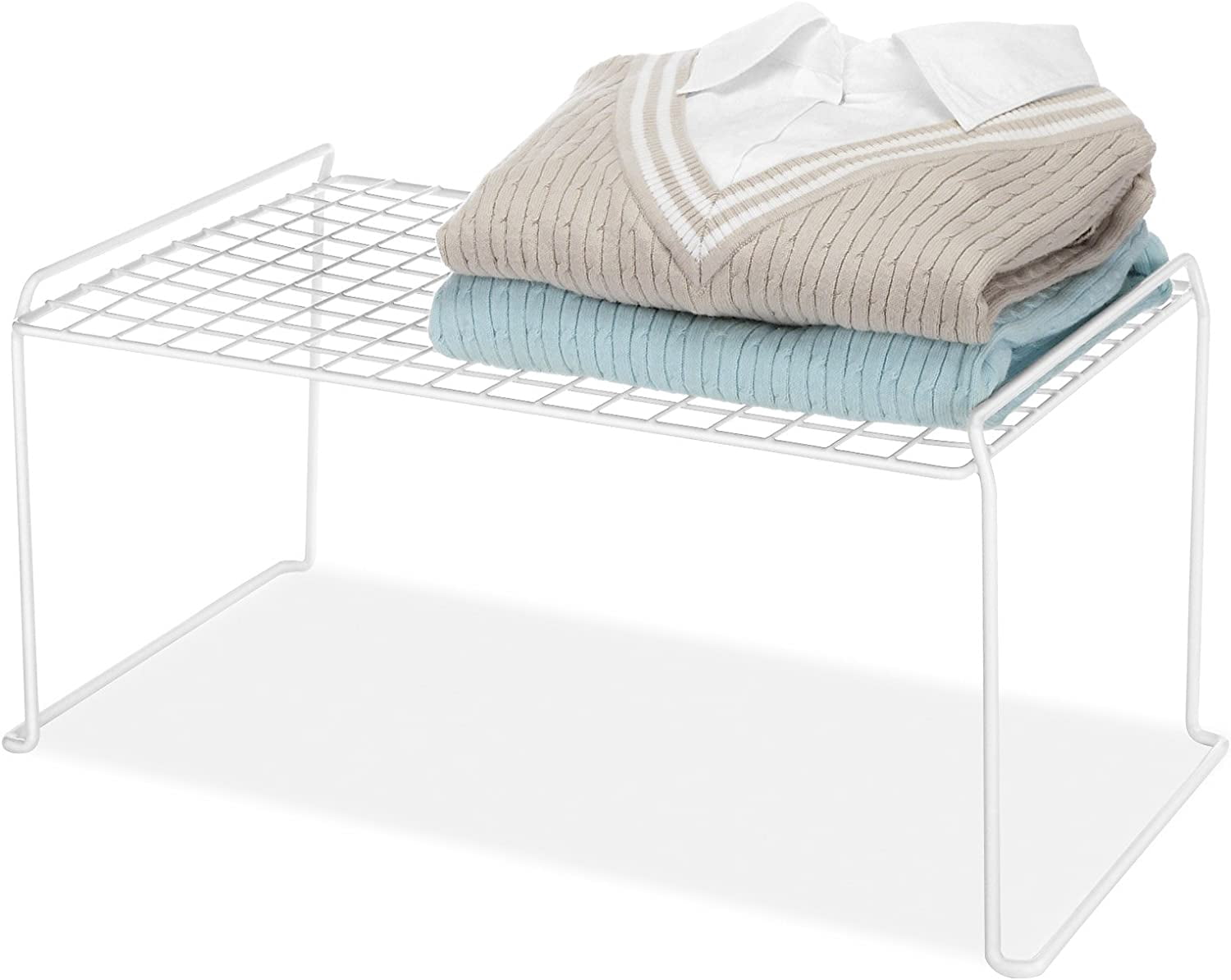 Medium 1 Tier Stacking Helper Shelf, Durable Plastic, Wire Shelf ...