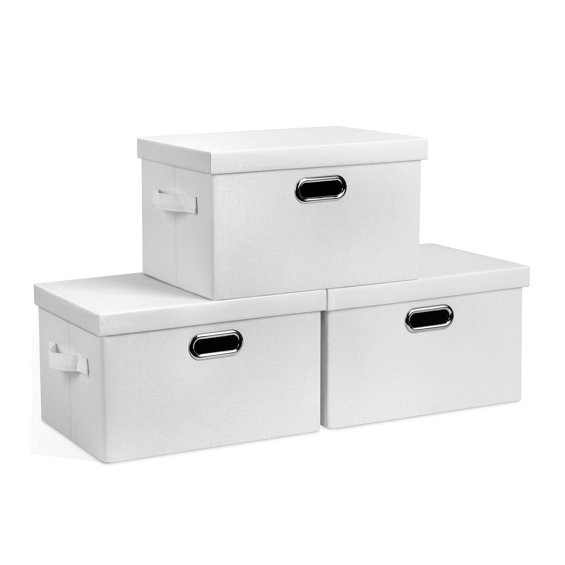 Medium 15" 21 Quart Collapsible Stackable Storage Bins with Lids, 3 ...