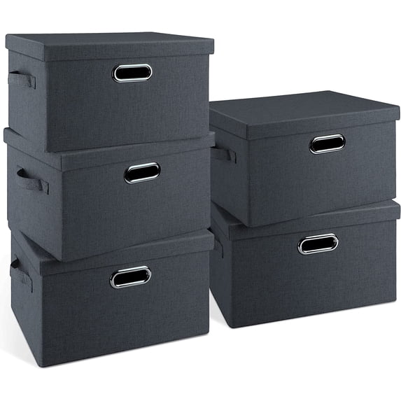 Medium 15" 21 Quart Collapsible Stackable Storage Bins with Lids, 5 ...