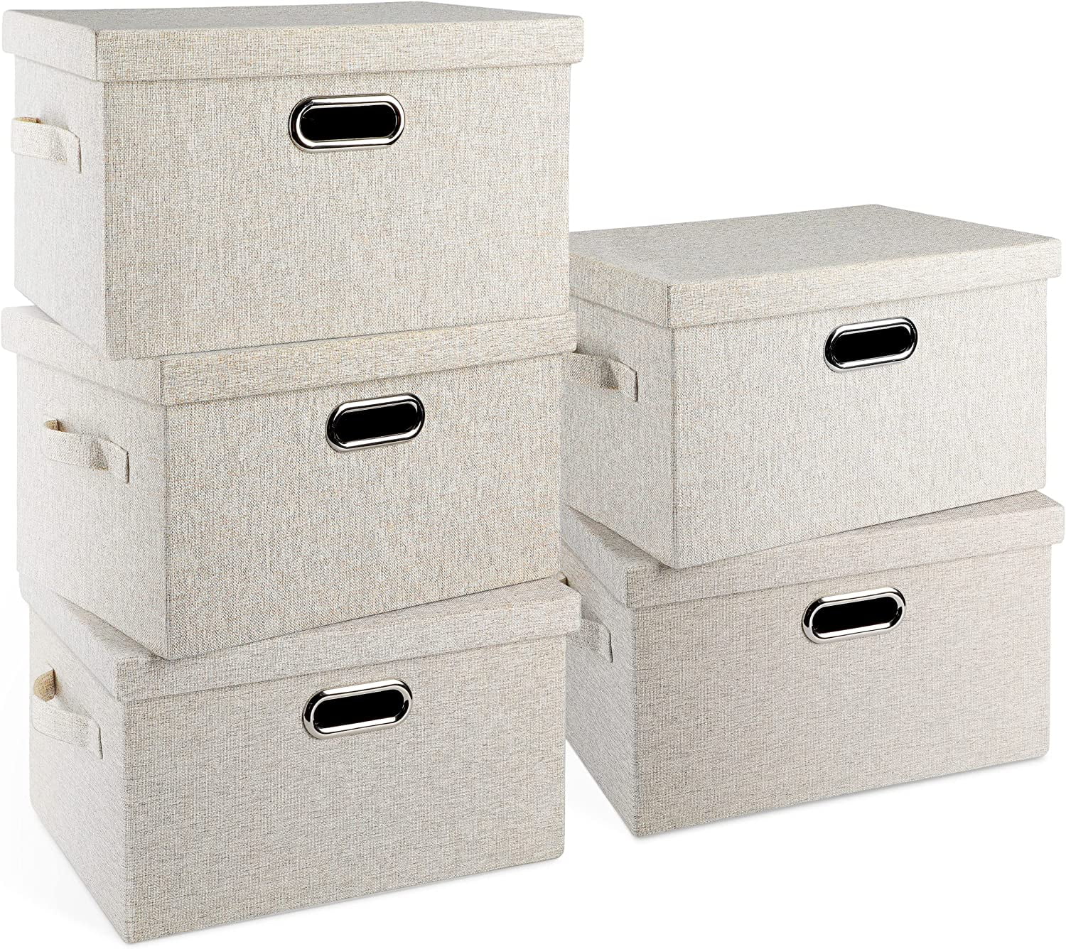 Medium 15" 21 Quart Collapsible Stackable Storage Bins with Lids, 5 ...